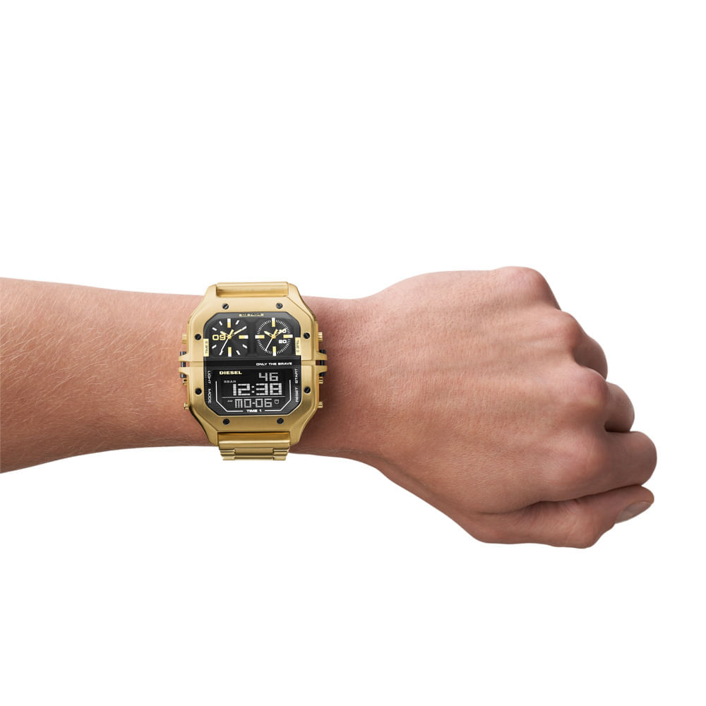 Relógio diesel clasher dourado analógico-digital em aço inoxidável - Diesel